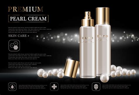 연간 판매 또는 축제 판매를 위한 수분 공급 페이셜 크림 하얀 진주와 금색 크림 마스크 병은 황금빛 배경에 분리되어 있다 우아한 화장품 광고 일러스트레이션 3차원 형태에
