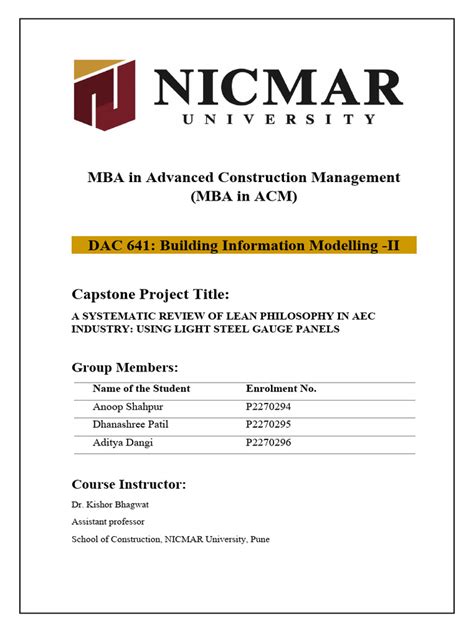 Lean Construction Capstone Project Pdf Building Information Modeling Efficient Energy Use