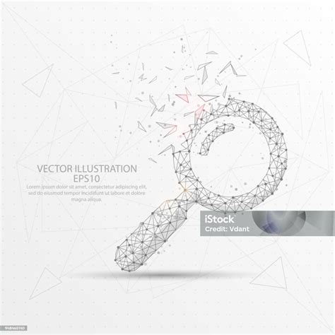 돋보기는 디지털 로우 폴 리 삼각형 와이어 프레임을 그립니다 돋보기 광학 기기에 대한 스톡 벡터 아트 및 기타 이미지 돋보기