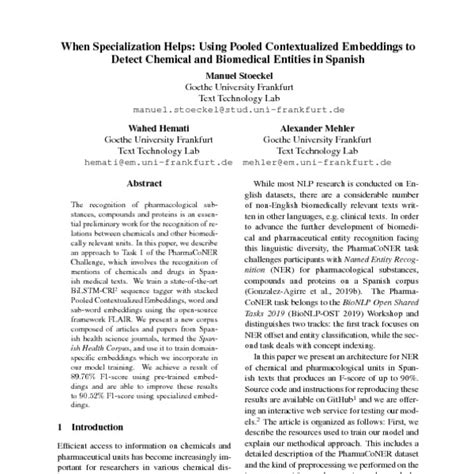 When Specialization Helps Using Pooled Contextualized Embeddings To Detect Chemical And
