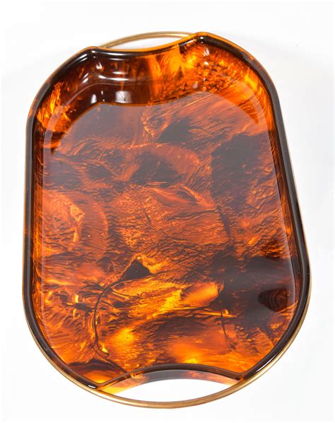 Italian 1950s Lucite And Brass Faux Tortoise Shell Tray Valerie Wade