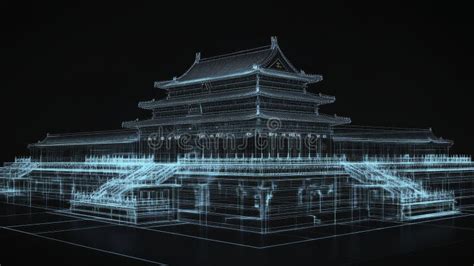 3d Wireframe Model Of An Ornate Asian Structure Stock Illustration 3d Wireframe Model Of An Ornate Asian Structure Stock Illustration