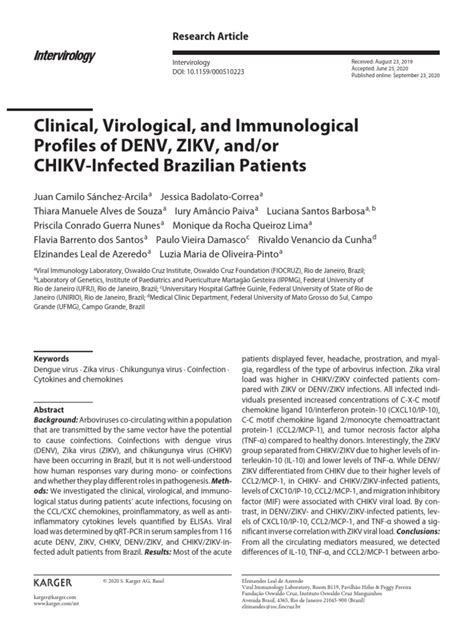 Clinical Virological Profiles Of Denv Zikv Pdf Zika Virus Zika
