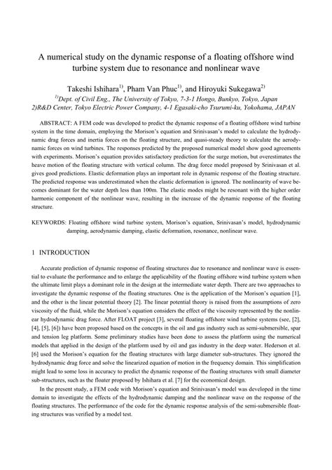 PDF A Numerical Study On The Dynamic Response Of A Floating Offshore Wind Turbine System Due
