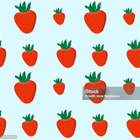 딸기 원활한 벡터 패턴입니다 파란 바탕에 빨간 딸기와 초록색 잎 0명에 대한 스톡 벡터 아트 및 기타 이미지 0명 건강한 생활방식 건강한 식생활 Istock