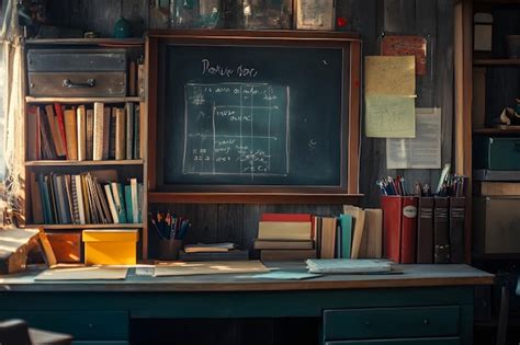 Teachers Desk With Educational Materials And Lesson Plans Backdrop Premium Ai Generated Image