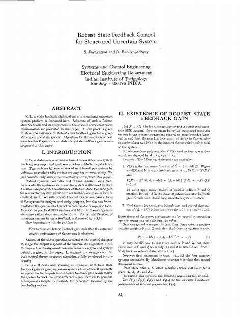 Robust State Feedback Control For Structured Uncertain System Ieee
