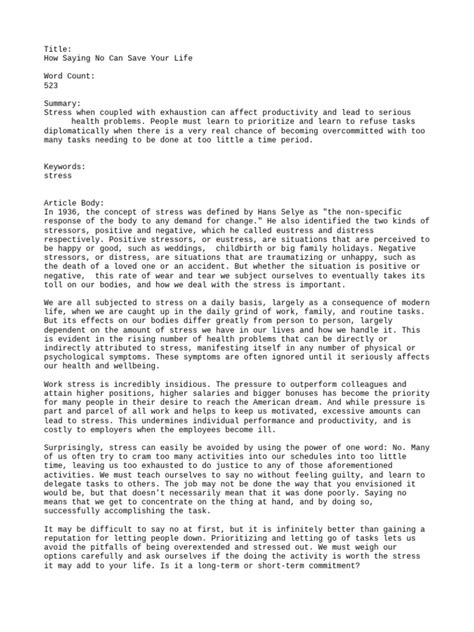 How Saying No Can Save Your Life Download Free Pdf Stress Biology