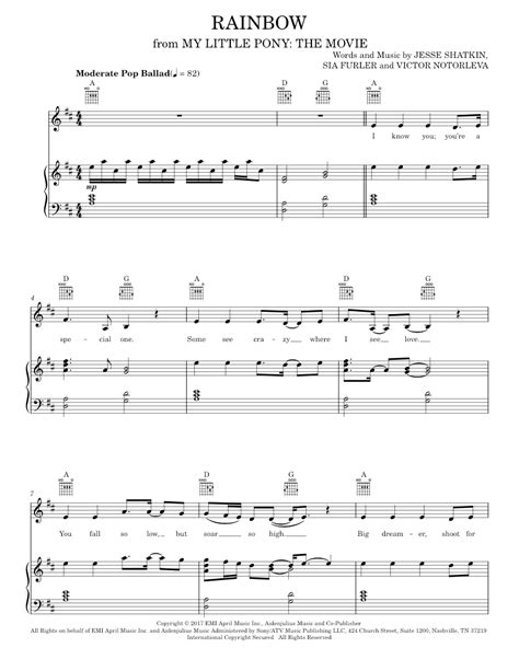 Play Official Version Of Rainbow Sheet Music By Sia For Piano Vocals