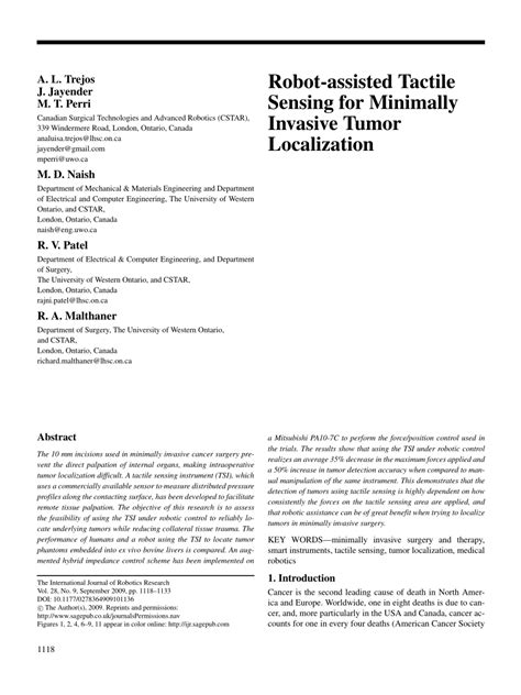 Pdf Robot Assisted Tactile Sensing For Minimally Invasive Tumor Localization