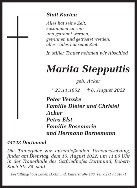 Traueranzeigen Von Marita Stepputtis Sich Erinnern De