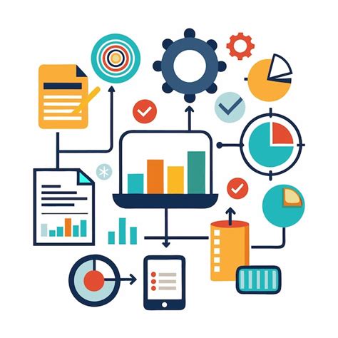 Business Workflow With Colorful Icons And Charts Premium Ai Generated Vector