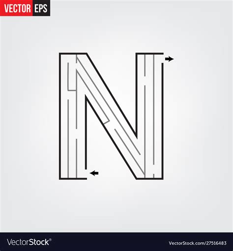 Letter N Shape Maze Labyrinth With One Way Vector Image