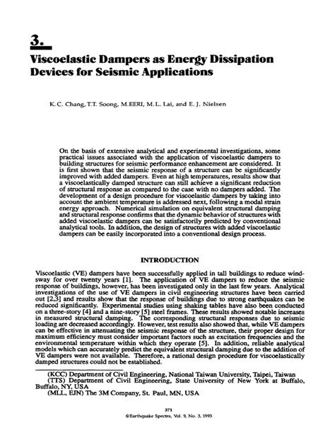 Viscoelastic Dampers As Energy Dissipation Devices For Seismic Applications Pdf