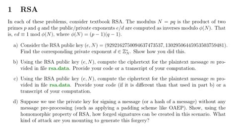 solved 1 rsa in each of these problems consider textbook