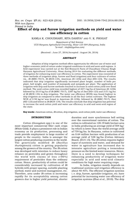 Pdf Effect Of Drip And Furrow Irrigation Methods On Yield And Water