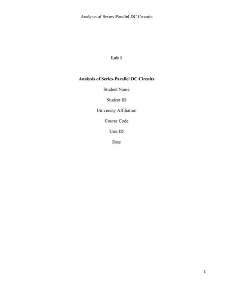 Updated Analysis Of Series Parallel Dc Circuits Lab 1 Analysis Of Series Parallel Dc Circuits