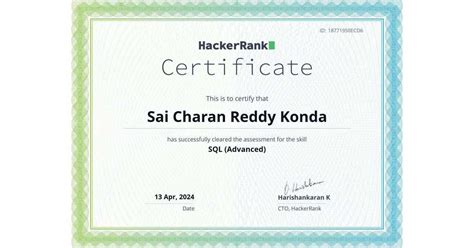 Sai Charan Reddy Konda On Linkedin Hackerrank Skill Certificate