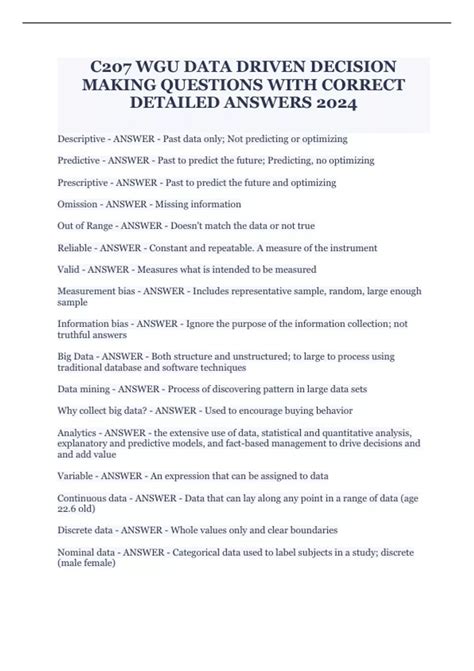 C WGU DATA DRIVEN DECISION MAKING QUESTIONS WITH CORRECT DETAILED ANSWERS WGU D