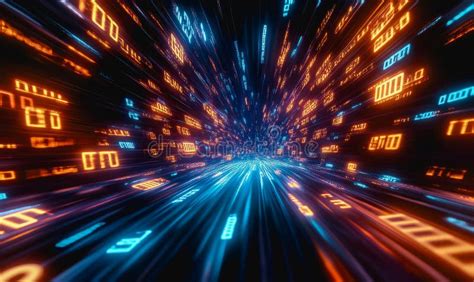 Glowing Binary Code Streams In A High Tech Futuristic Digital Scene