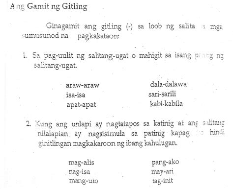 Gamit Ng Gitling Filipino Blogspot