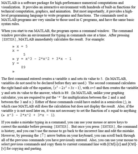 Solved MATLAB Is A Software Package For High Performance Chegg Com