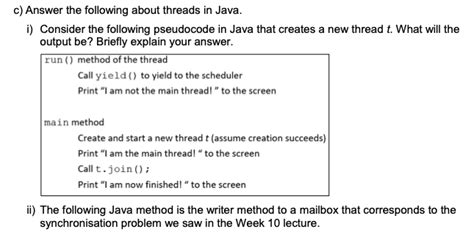 Solved C Answer The Following About Threads In Java I Chegg