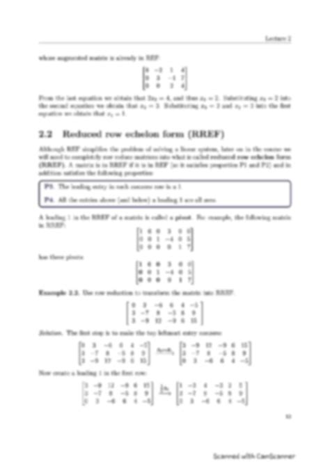 solution mathematics lecture 2 row reduction and echelon forms