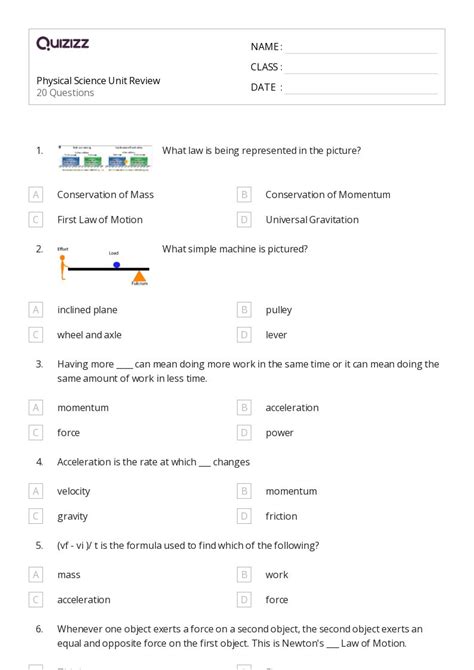 50 Physical Science Worksheets For 7th Grade On Quizizz Free And Printable