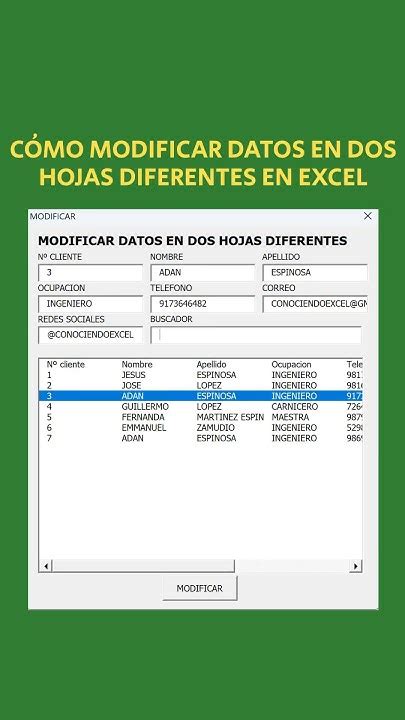 Módificar Datos En Excel En Dos Hoja Diferentes Con Un Solo Botón