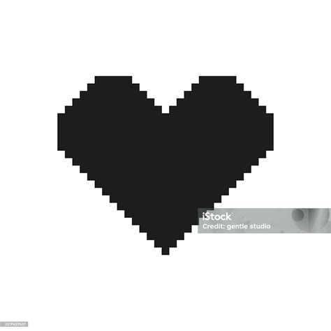 픽셀화된 검은 심장 아이콘입니다 복고풍 게임 사랑 그리고 감정의 상징 향수를 불러일으키는 8비트 디자인 고립 된 벡터 일러스트