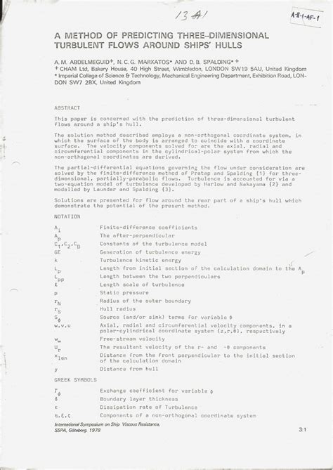pdf a method of predicting three dimensional turbulent flows around