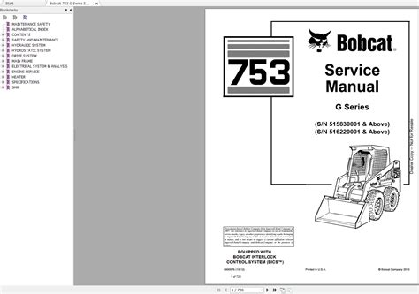 Bobcat Loader 753 Service Manual Schematic Operation And Maintenance Manual