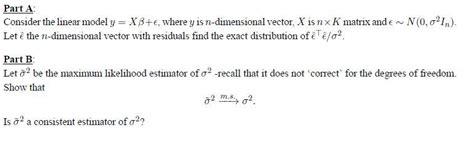 Solved Part A Consider The Linear Model Y Xβ ϵ Where Y Is