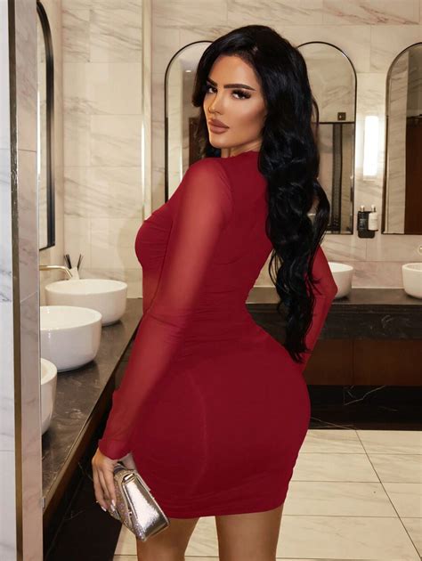 Shein Sxy Plus Size Tight Fitting Sexy Mesh Sheer Bodycon Dress For