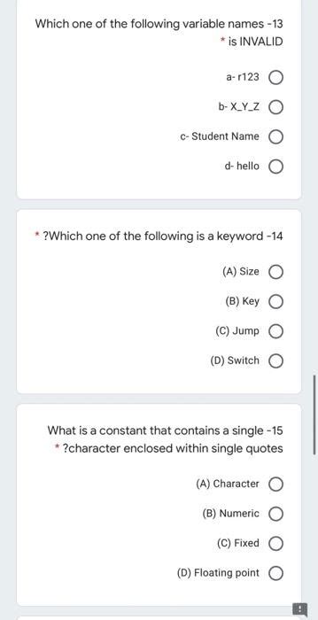 Solved Which One Of The Following Variable Names 13 Is