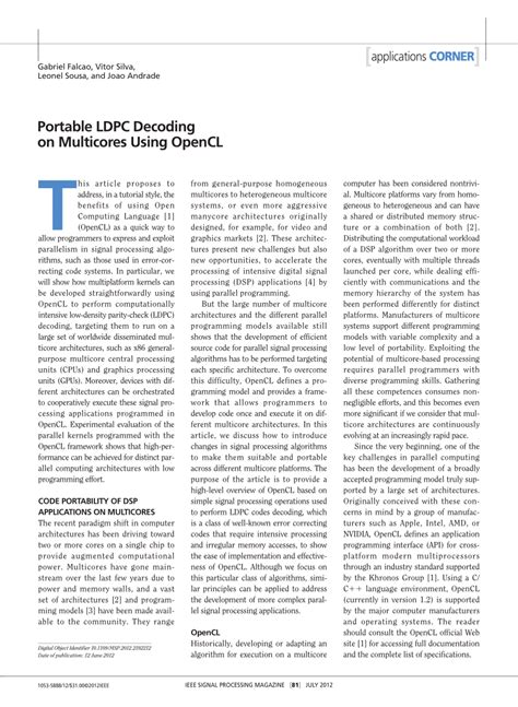Pdf Portable Ldpc Decoding On Multicores Using Opencl