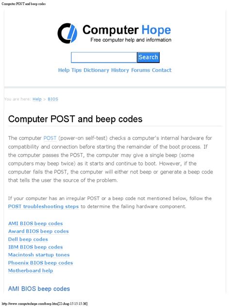 Computer Post And Beep Codes Pdf Bios Central Processing Unit