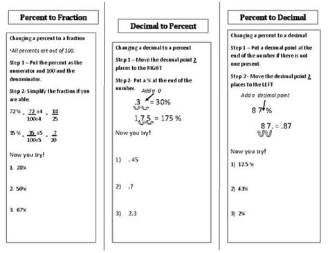 Fraction Decimal And Percent Notes Brochure By Kristen Brady Tpt