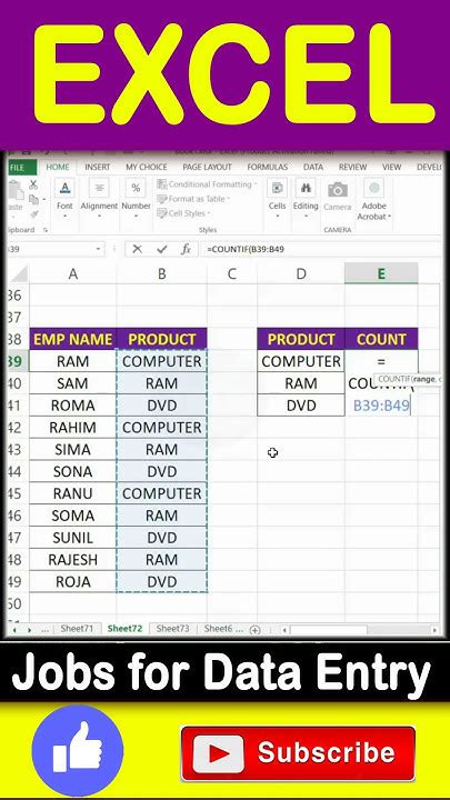 countif function use in excel excel exceltips msoffice tally