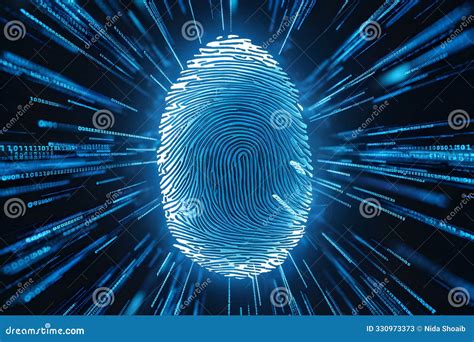 Blue Fingerprint With Binary Code Network Dark Background Emphasizing