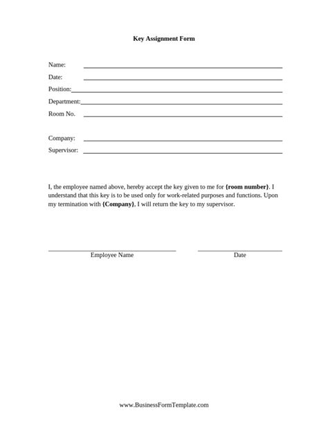 Main Key Assignment Form Employee Pdf