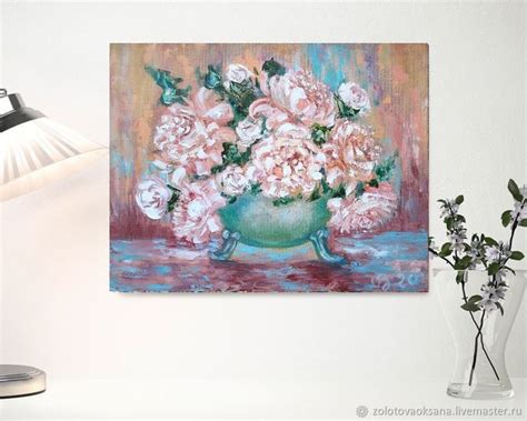 Картина с цветами маслом Пионы в вазе заказать на Ярмарке Мастеров Macpcru Картины