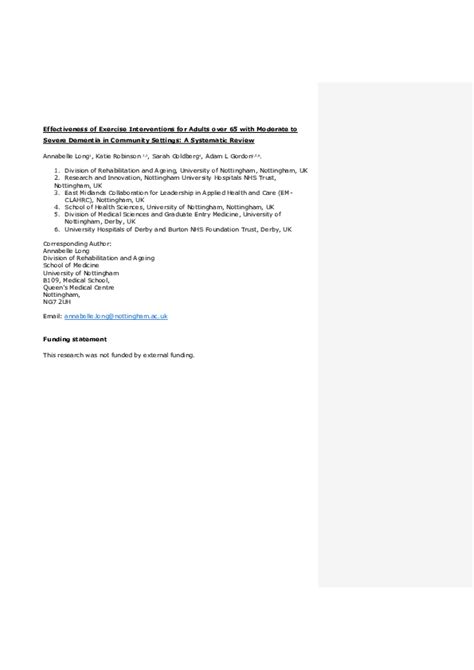 Pdf Effectiveness Of Exercise Interventions For Adults Over 65 With Moderate To Severe