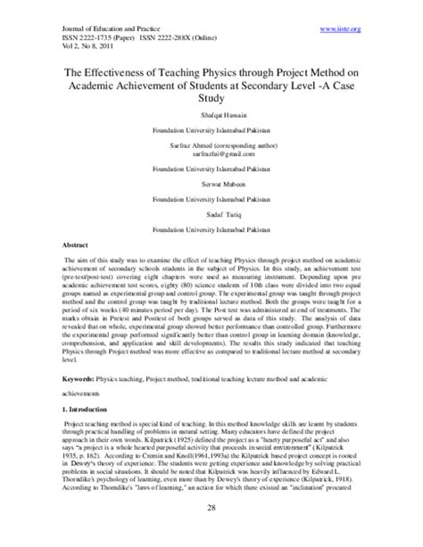 Pdf The Effectiveness Of Teaching Physics Through Project Method On Academic Achievement Of