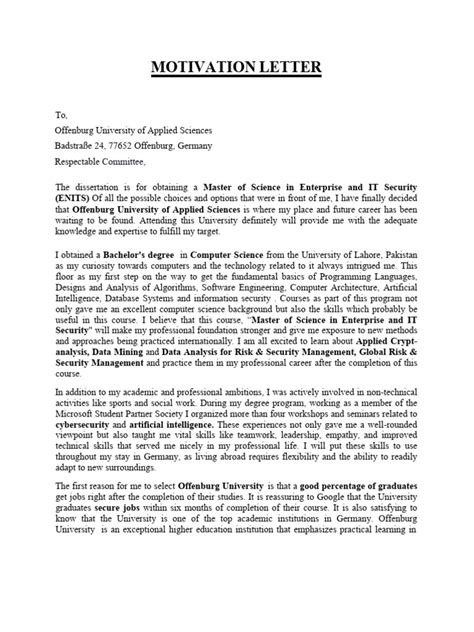 Motivation Letter Masters Pdf Security Computer Security