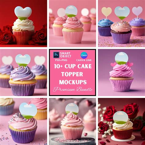 Valentines Cupcake Topper Mockups Valentines Day Mock Etsy Listing Mockup Canva Psd