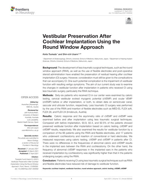 Pdf Vestibular Preservation After Cochlear Implantation Using The