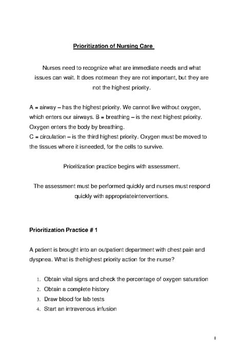 Prioritization Of Nursing Care Questions Copy Prioritization Of Nursing Care Nurses Need To