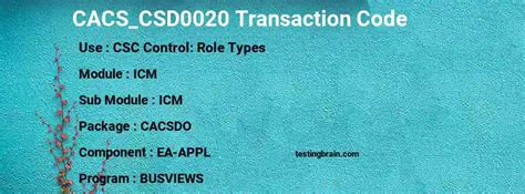 CACS CSD SAP Tcode For CSC Control Role Types